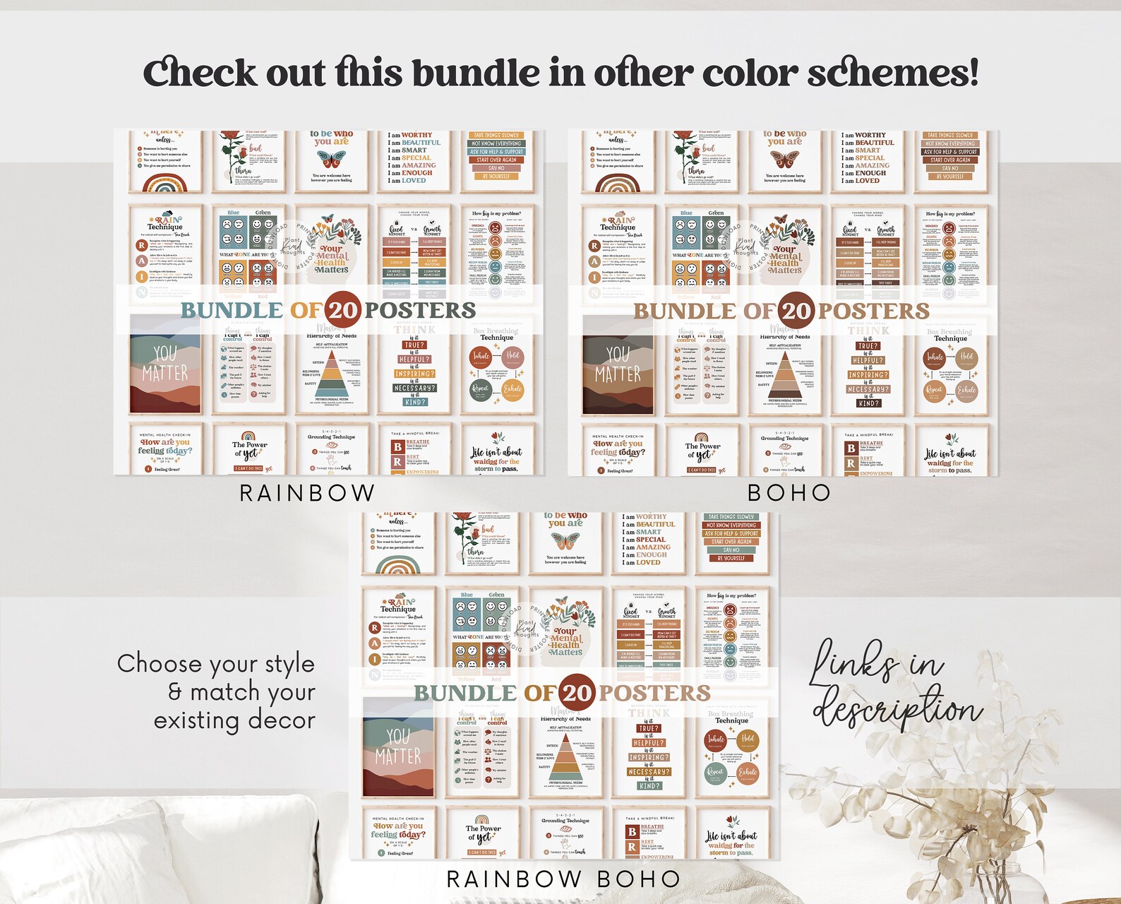 20 RAINBOW BOHO Counseling Posters Bundle School Counselor - Etsy