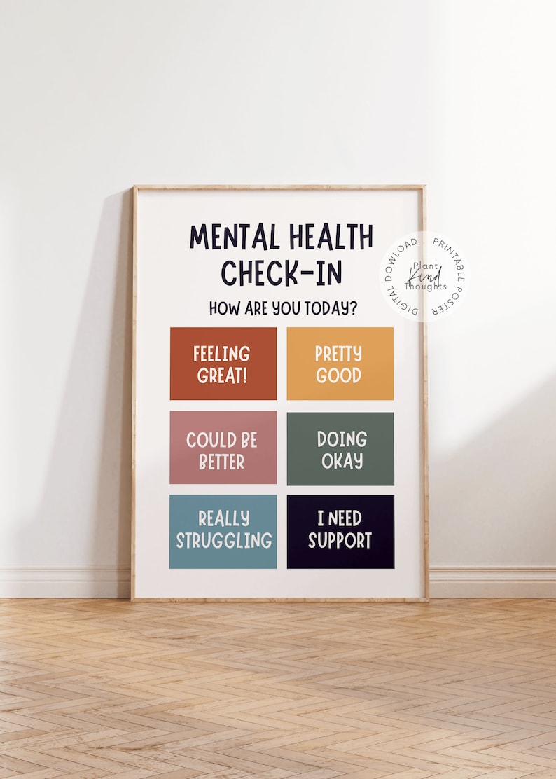MENTAL HEALTH Check-in Digital Poster: Emotions, School Counselor ...