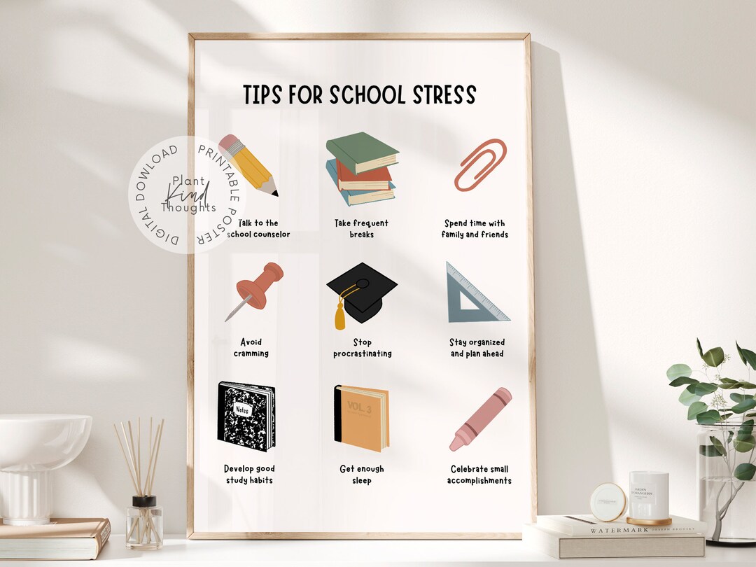SCHOOL STRESS TIPS Mental Health Poster School Counselor Office Decor ...