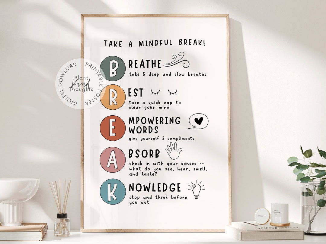BREAK Mindfulness Exercise Mental Health Poster Coping Skills School ...