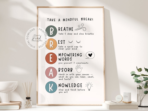BREAK Mindfulness Exercise Mental Health Poster Coping Skills - Etsy