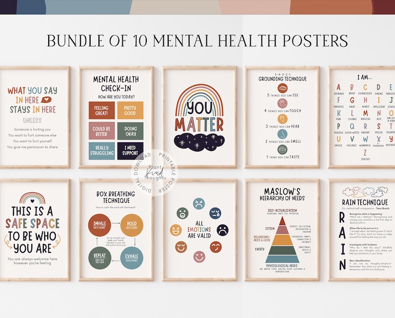BUNDLE OF 10 Mental Health Posters: School Counselor Office - Etsy