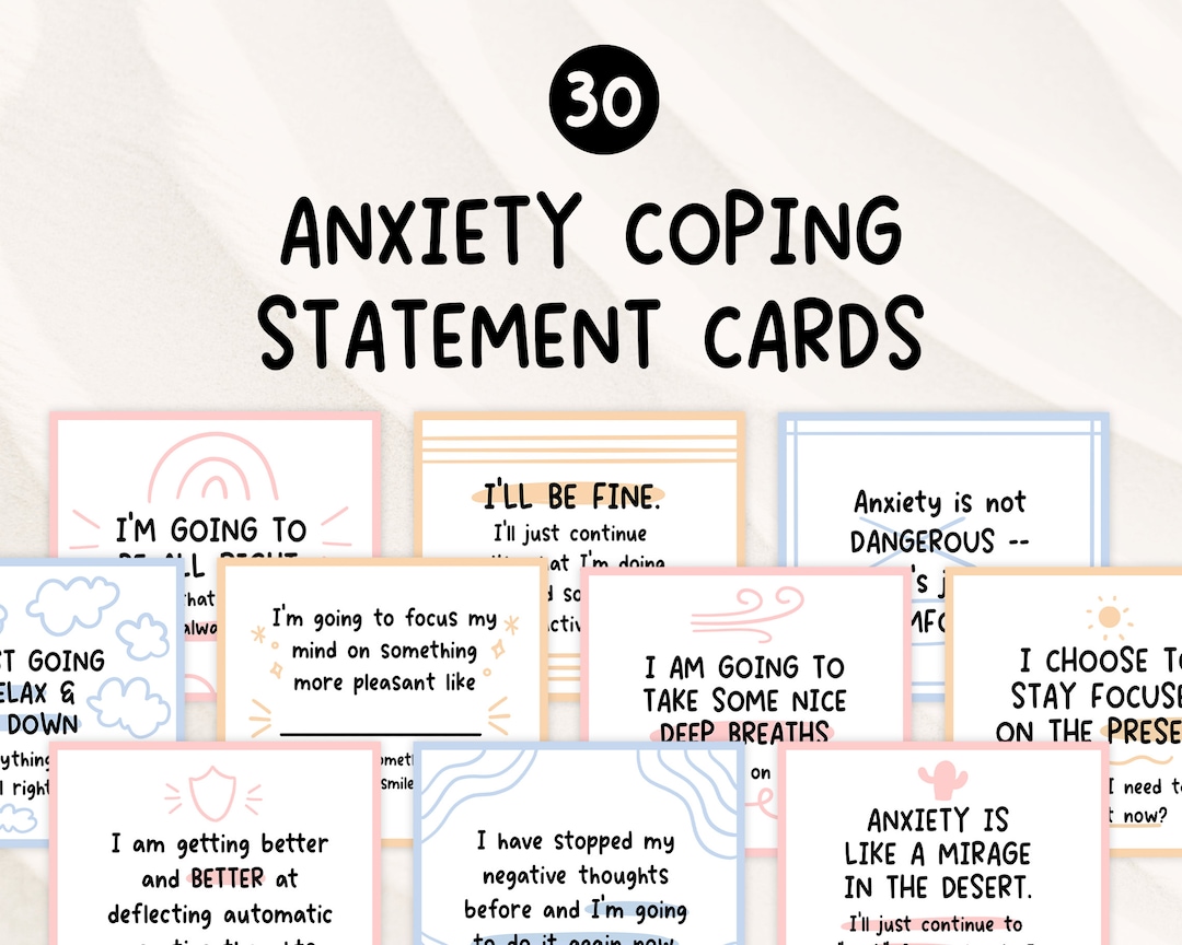ANXIETY Cards 30 Coping Statements: Coping Skills Affirmation Cards ...
