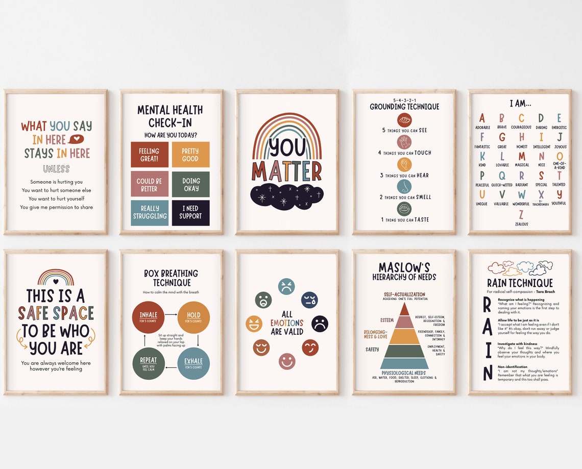 BUNDLE OF 10 Mental Health Posters: School Counselor Office | Etsy