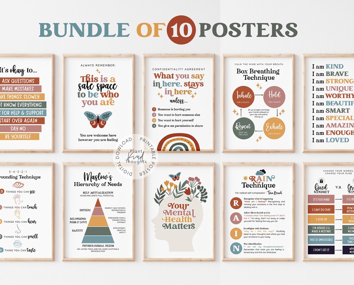 10 RAINBOW Counseling Posters Bundle School Counselor Office Decor ...