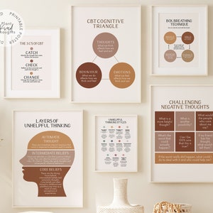 6 CBT POSTERS BUNDLE: Boho Therapist Office School Counselor Office ...