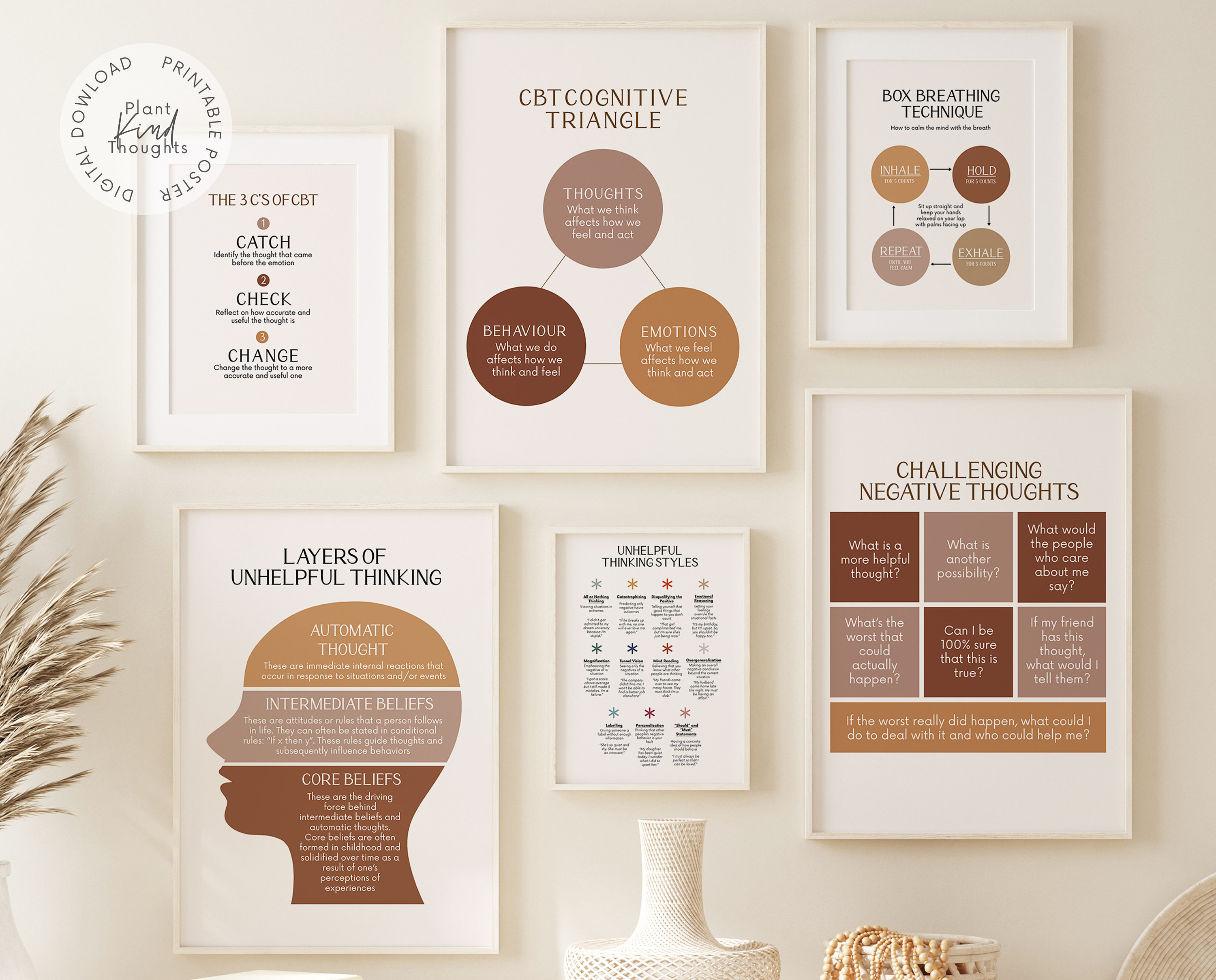 6 CBT POSTERS BUNDLE: Boho Therapist Office School Counselor - Etsy