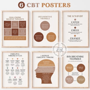 6 CBT POSTERS BUNDLE: Boho Therapist Office School Counselor Office ...