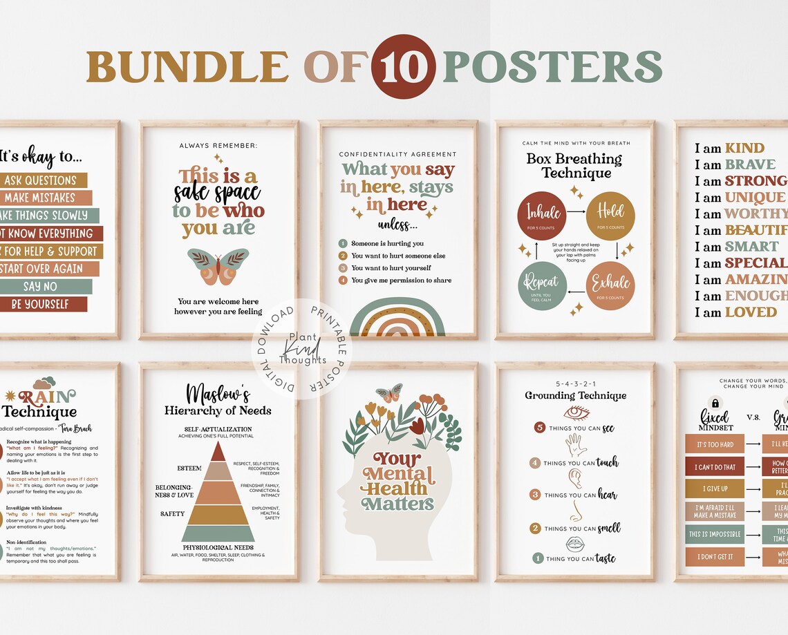 10 RAINBOW BOHO Counseling Posters Bundle School Counselor - Etsy
