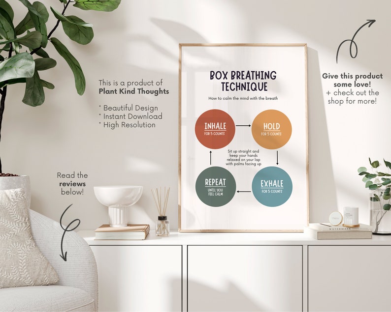 BOX BREATHING Grounding Mental Health Poster: School Counselor - Etsy
