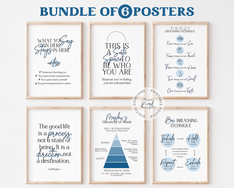 6 COUNSELING Office Bundle MINIMAL BLUE School Counselor Office Decor ...
