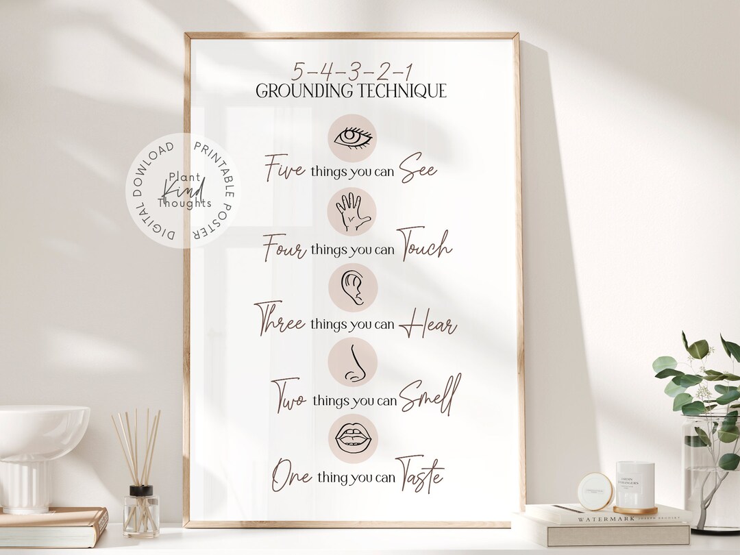 5-4-3-2-1 GROUNDING TECHNIQUE Mental Health Poster School Counselor ...