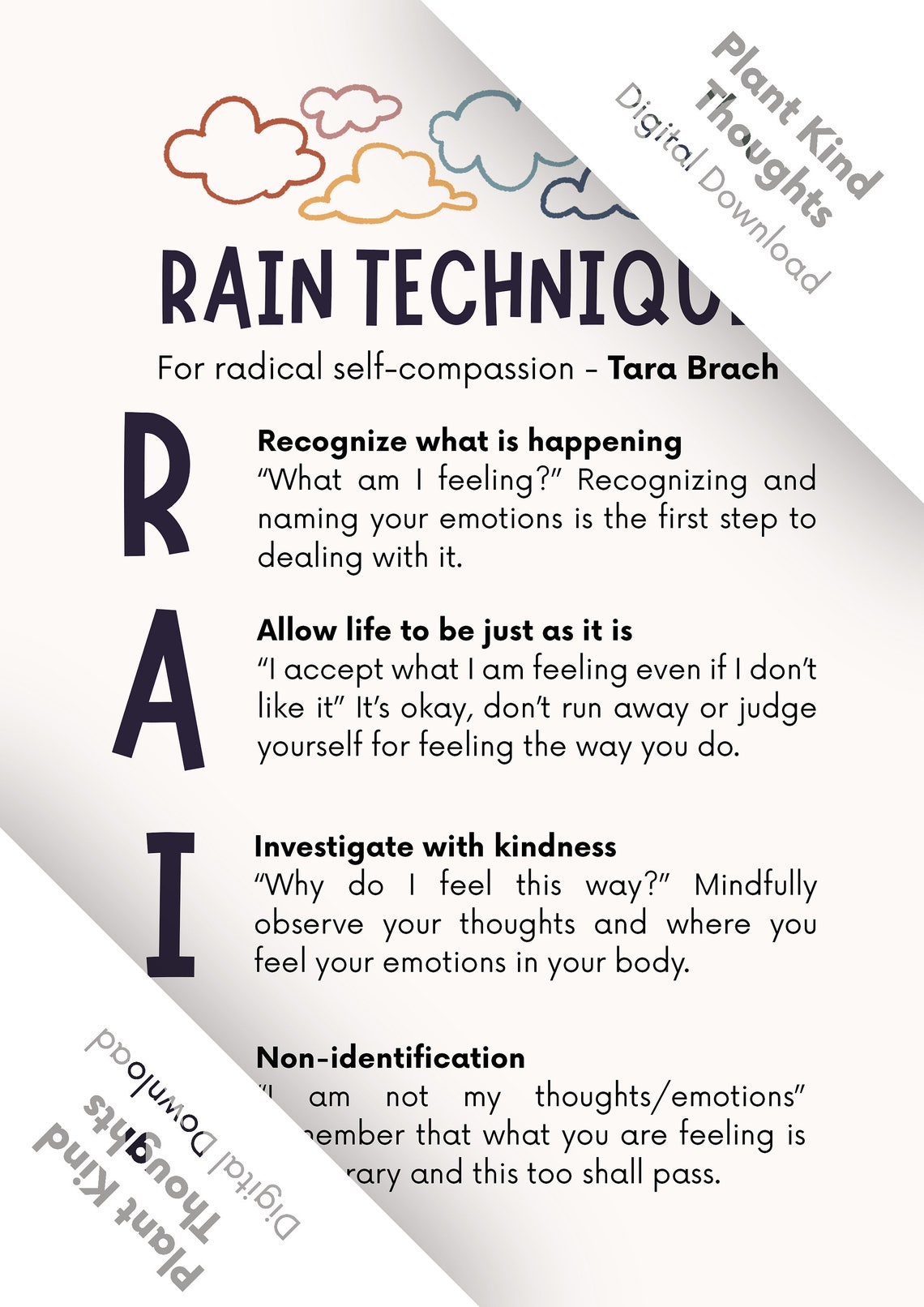RAIN TECHNIQUE Mental Health Poster: School Counselor Office | Etsy