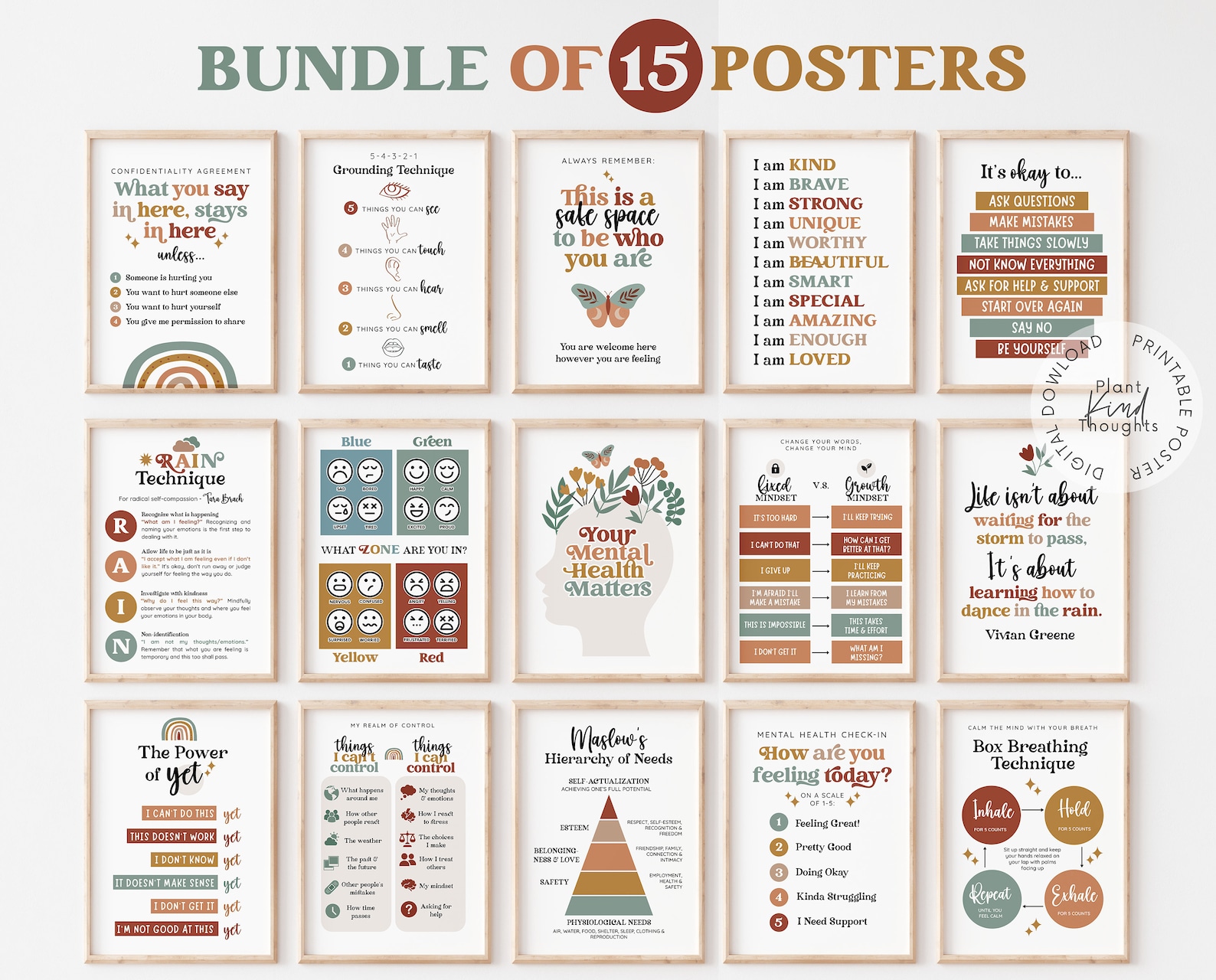 15 RAINBOW BOHO Counseling Posters Bundle School Counselor Office Decor ...