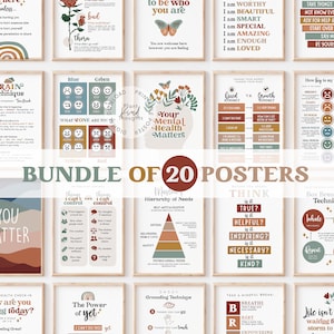 20 RAINBOW BOHO Counseling Posters Bundle School Counselor Office Decor ...