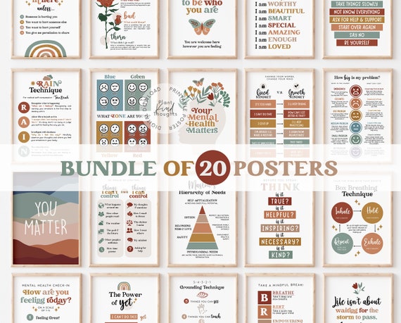 20 RAINBOW BOHO Counseling Posters Bundle School Counselor - Etsy