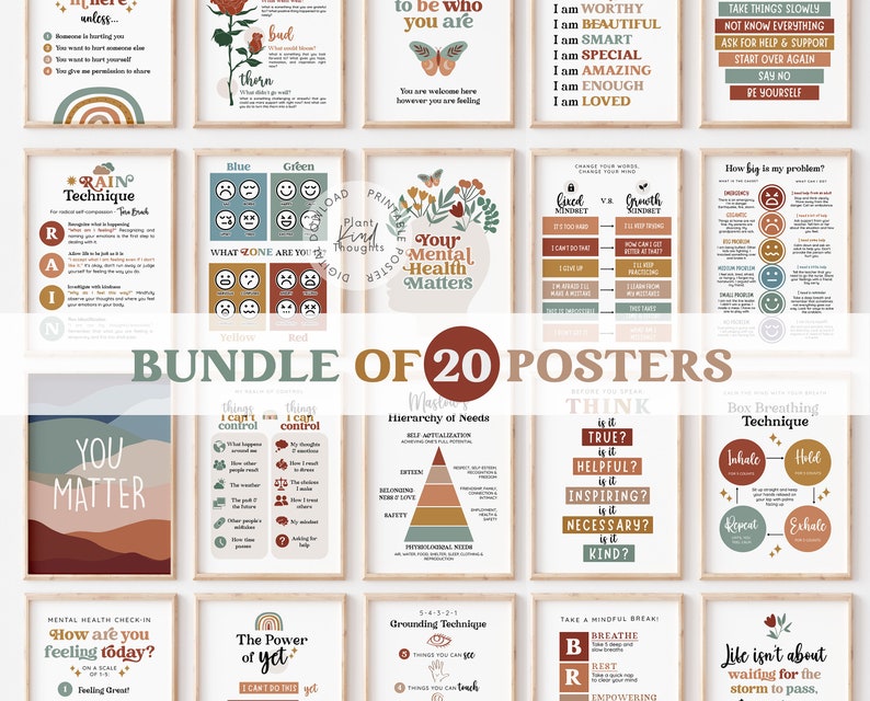 20 RAINBOW BOHO Counseling Posters Bundle School Counselor - Etsy