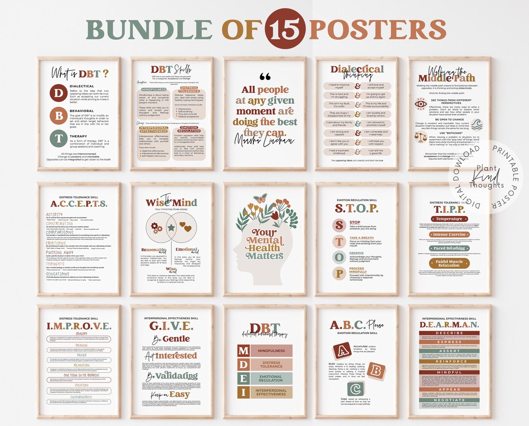 15 DBT Posters DBT SKILLS Dialectical Behavior Therapy Office Decor ...