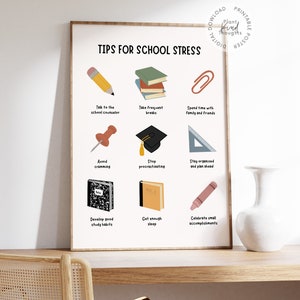 SCHOOL STRESS TIPS Mental Health Poster School Counselor Office Decor ...