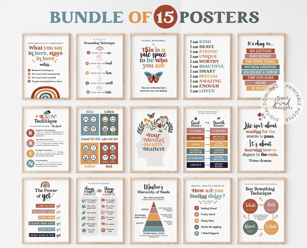 15 RAINBOW Counseling Posters Bundle School Counselor Office Decor ...