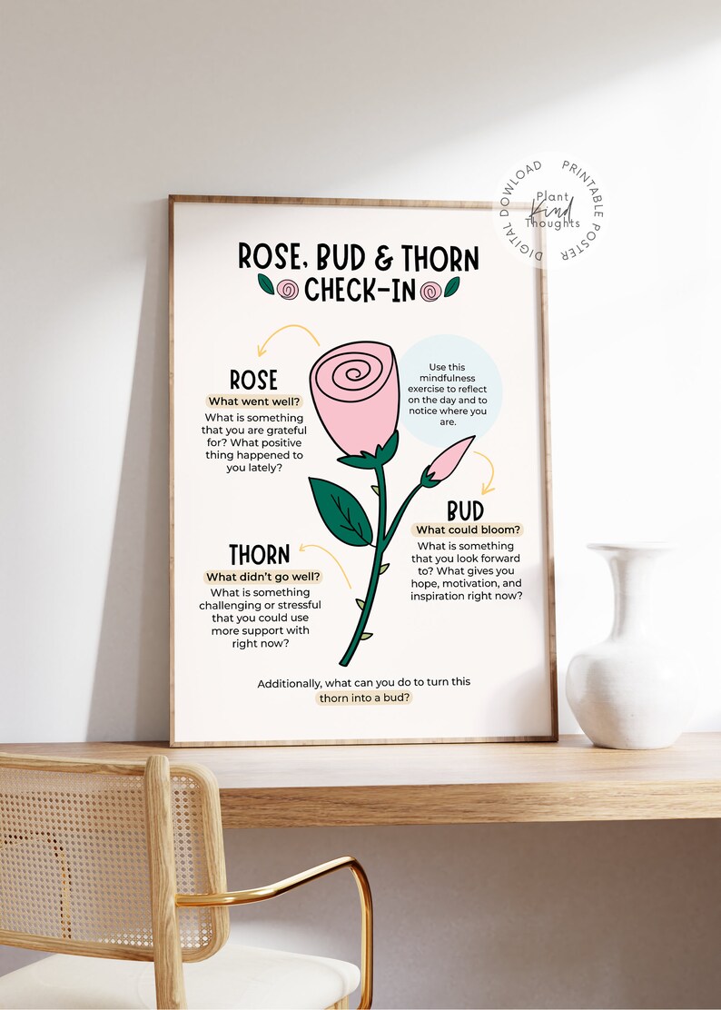 ROSE BUD and THORN Check-in Mental Health Poster: Mindfulness - Etsy