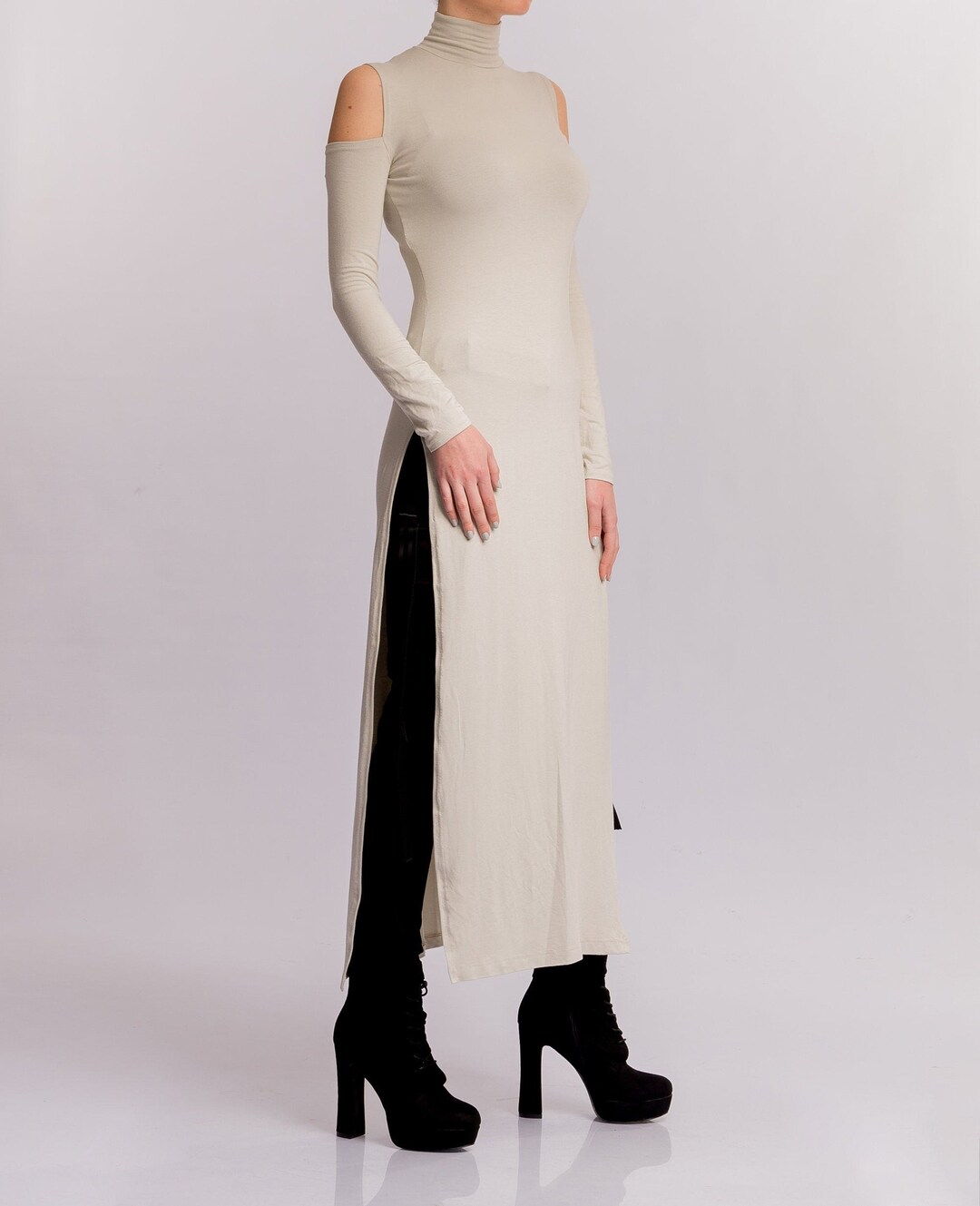 Gray Maxi Tunic Top: Cut Out Shoulders, Long Side Slits - Etsy