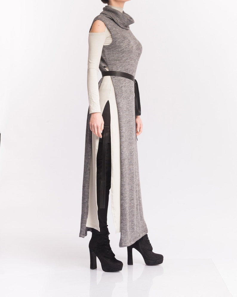 Gray Maxi Tunic Top: Cut Out Shoulders, Long Side Slits - Etsy