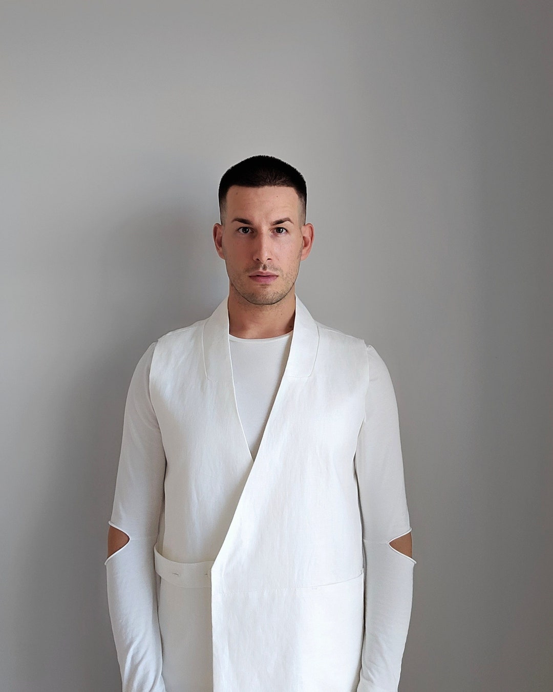 Linen Kimono Vest / Minimalist Kimono Vest / Sleeveless Men's Kimono ...