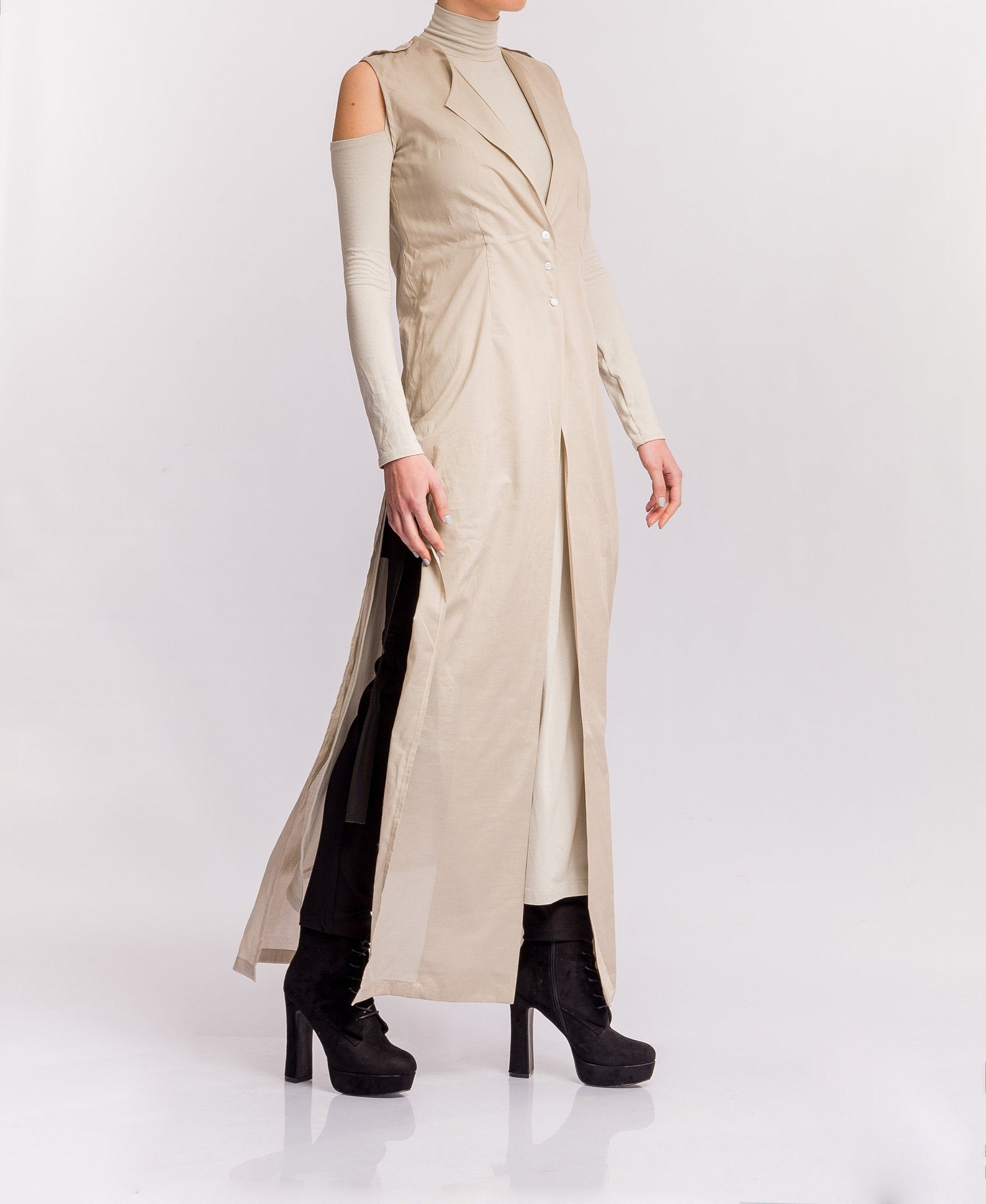 Gray Maxi Tunic Top: Cut Out Shoulders, Long Side Slits - Etsy