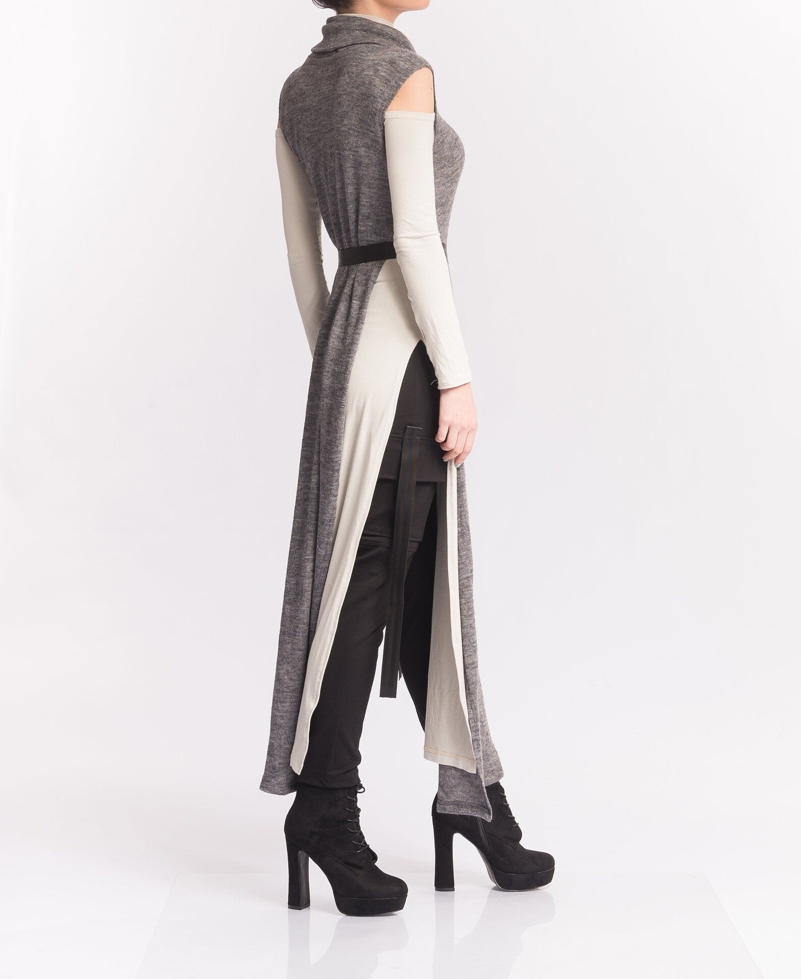 Gray Maxi Tunic Top: Cut Out Shoulders, Long Side Slits - Etsy