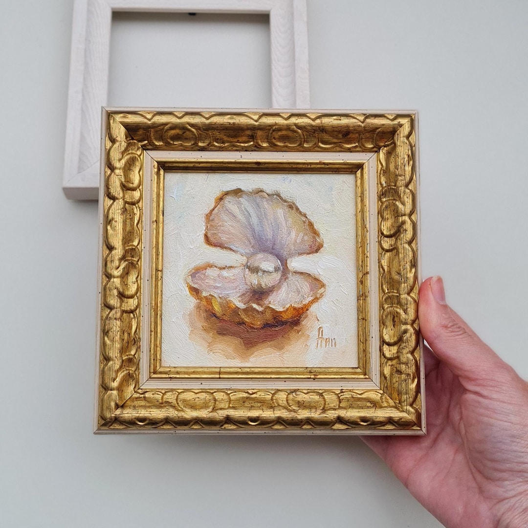 Seashell Pearl Painting Sea Shell With Pearl Artwork Original Oil ...