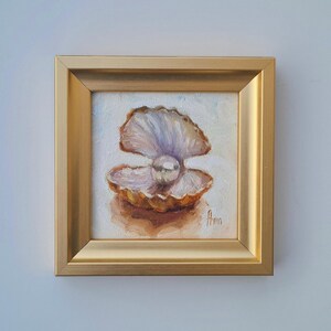 Seashell Pearl Painting Sea Shell With Pearl Artwork Original Oil ...