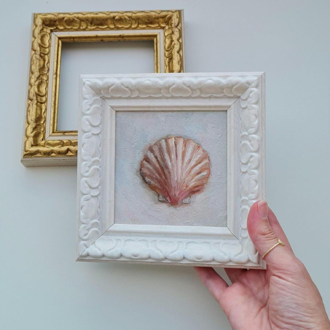 Shell Oil Painting Framed Original Mini Art Seashell in Frame 4x4 - Etsy