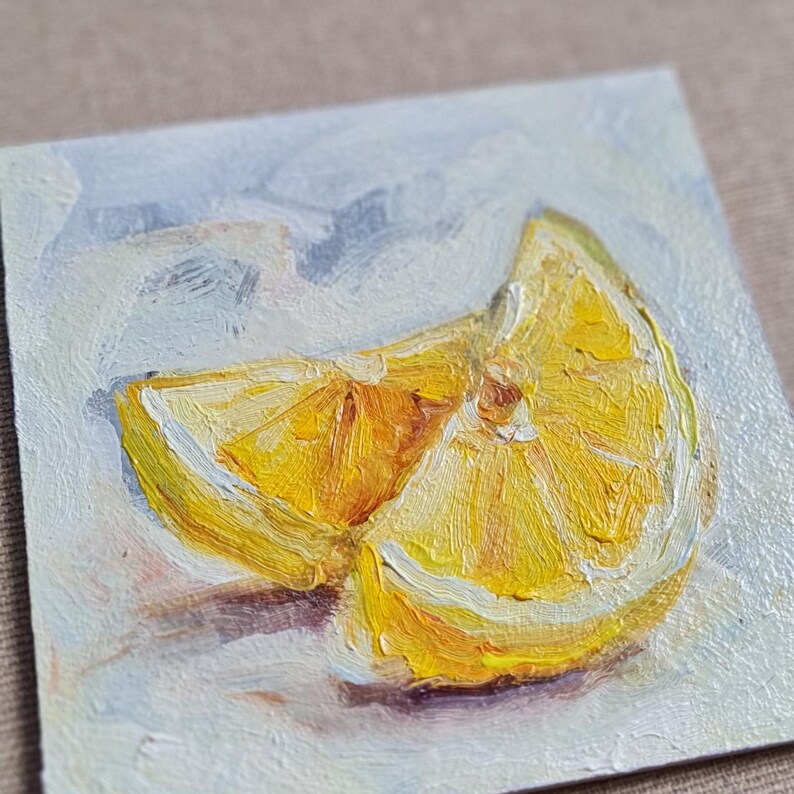 Lemon Painting Original Oil Art 4x4 - Etsy