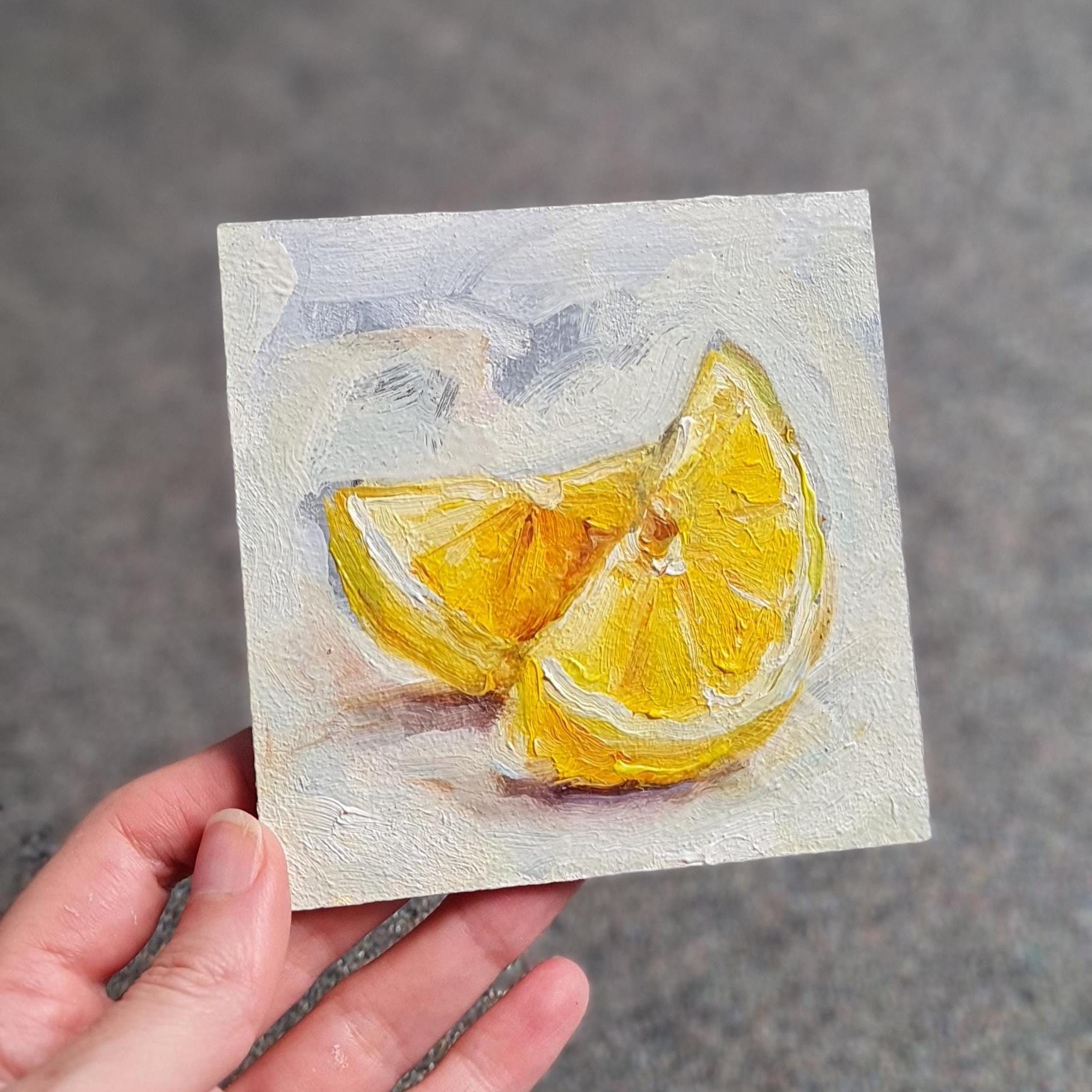 Lemon Painting Original Oil Art 4x4 - Etsy