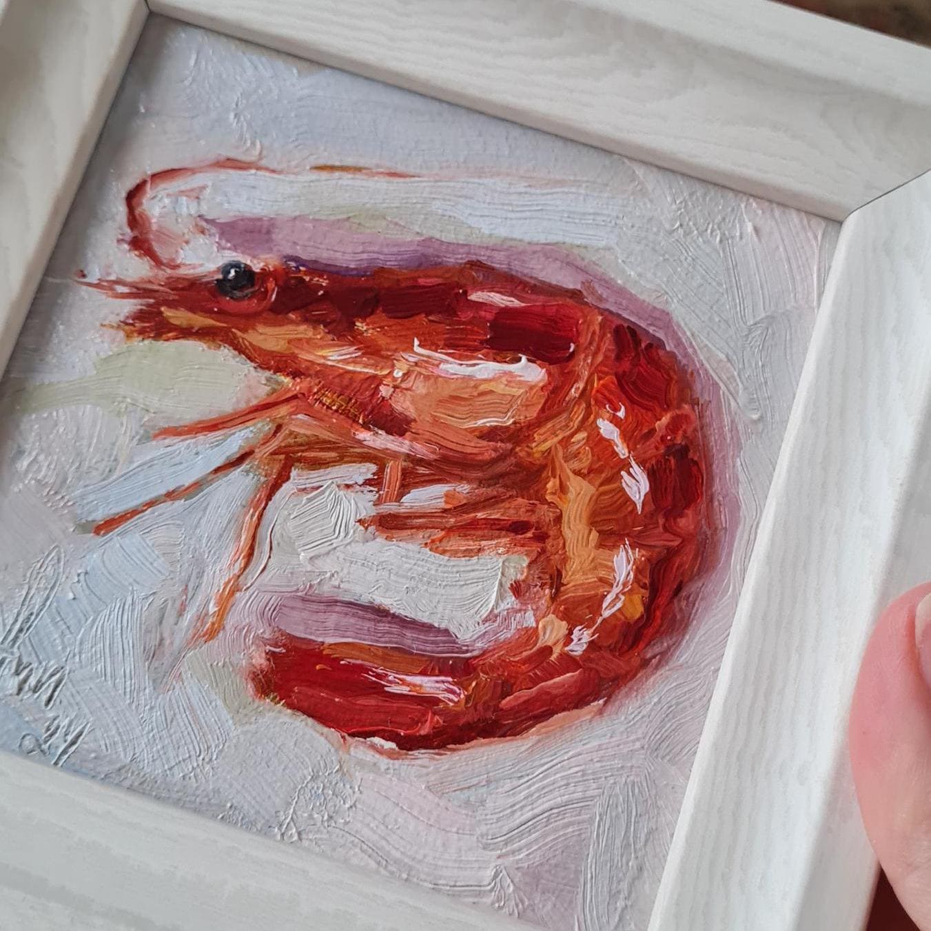 Shrimp Oil Painting Prawn Original Wall Art in Frame Seafood Painting ...
