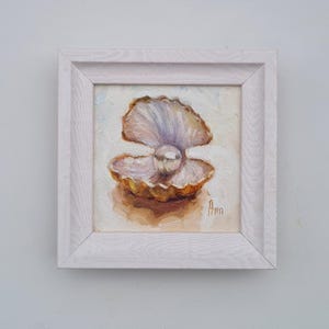Seashell Pearl Painting Sea Shell With Pearl Artwork Original Oil ...