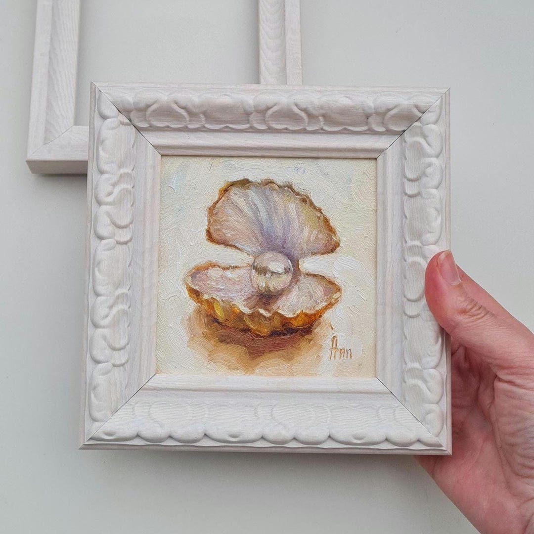 Seashell Pearl Painting Sea Shell With Pearl Artwork Original Oil ...