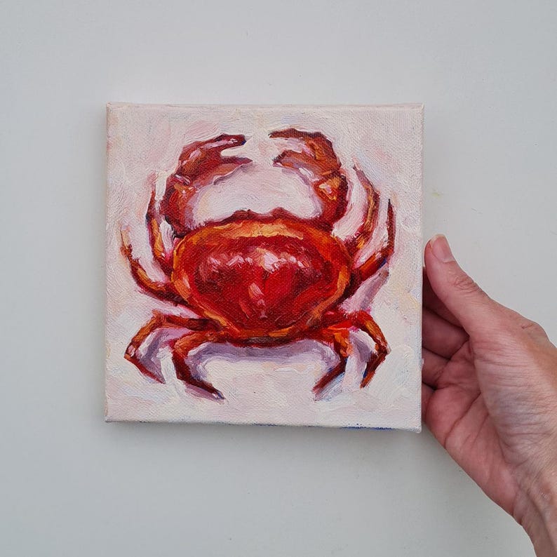 Red Crab Oil Painting on Canvas 6x6 Marine Life Original Art - Etsy