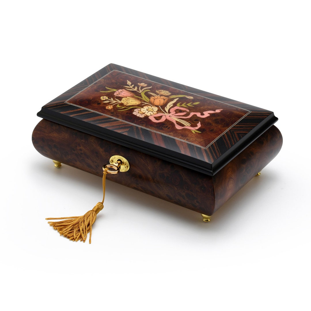 Classic Music Box Features Nostalgic Design of A Floral Bouquet Tied ...