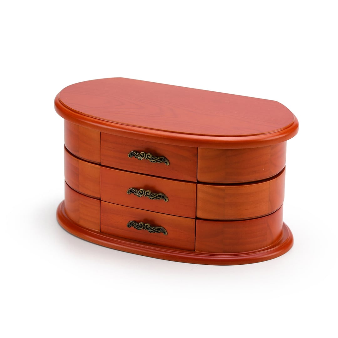 Traditional Wood Tone 18 Note Spinning Ballerina Jewelry Box With ...