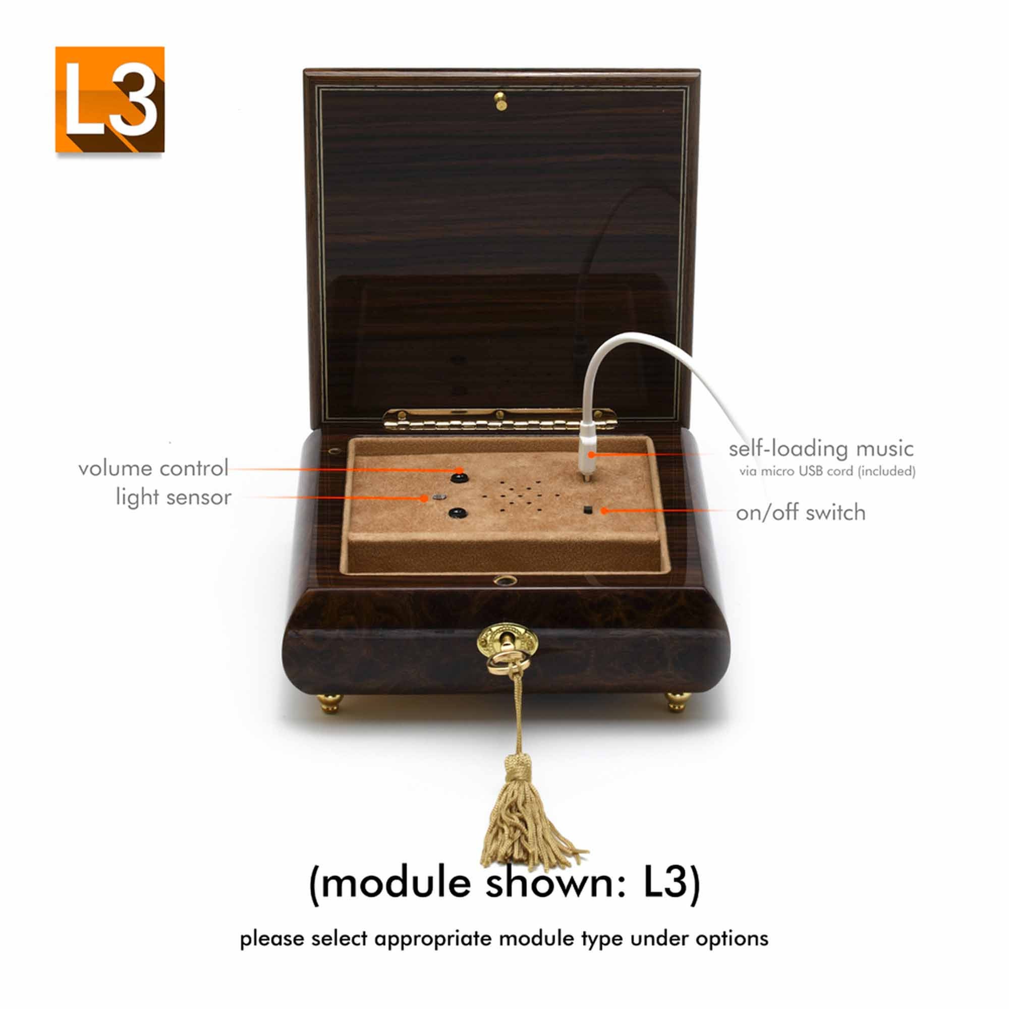 Custom Sound Module Digital Walnut Ladybug and Flowers Musical Jewelry ...