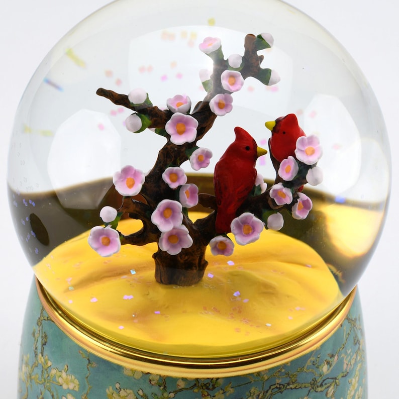 Japanese Cherry Blossom and Cardinals 18 Note Musical Water Globe ...