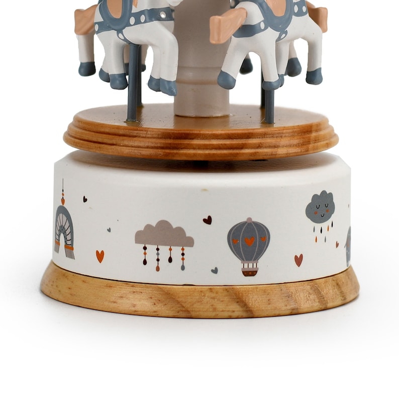 Musical Carousel: Animated Horses, Natural Wood, Blue Polka Dots - Etsy