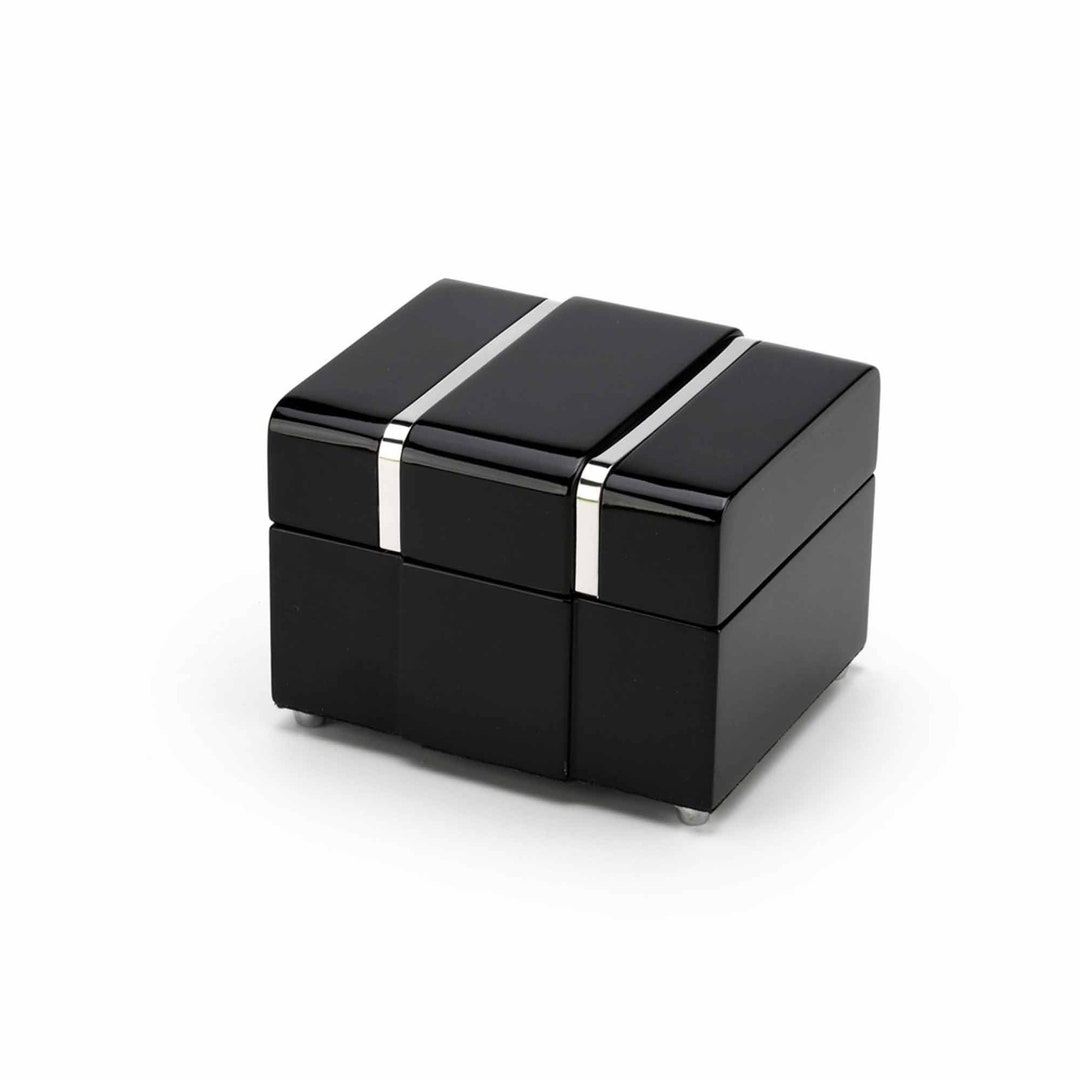 Modern 18 Note Black Lacquer Musical Jewerly Box With Chrome Accents ...
