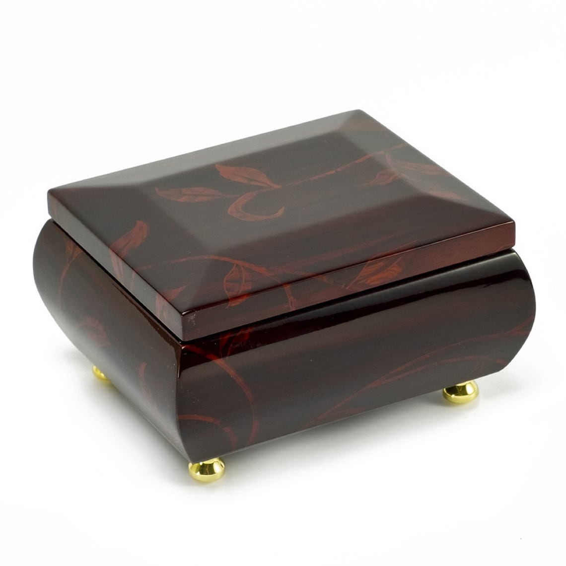 Burgundy Floral Music Jewelry Box: Beveled Top, Gold Hardware - Etsy