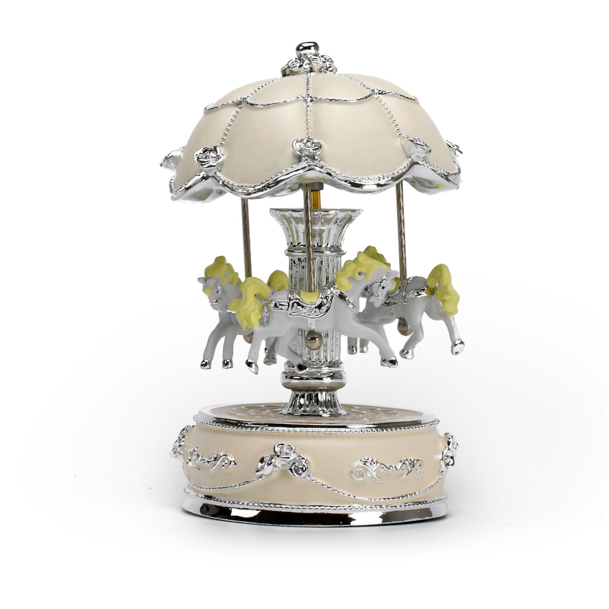 Ivory Canopy With Silver Accents Animated Musical Carousel Keepsake ...
