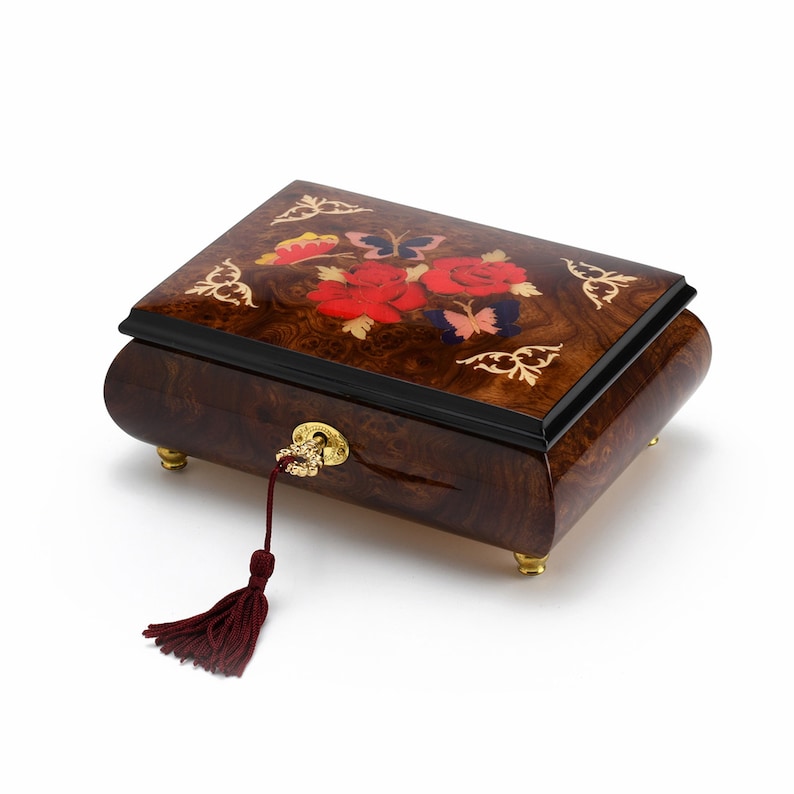 Sorrento Italian Inlay Music Box: Roses and Butterflies, 18 Note - Etsy