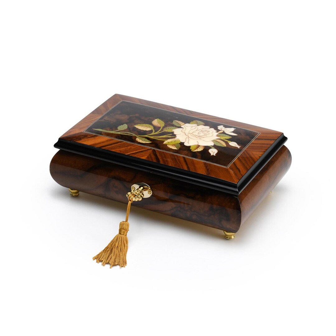 Exquisite 23 Note Single Stem White Rose Musical Jewelry Box - Many ...