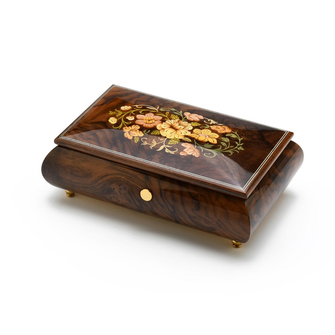 Handmade Italian Walnut Finished Floral Wood Inlay 50 Note Sankyo ...